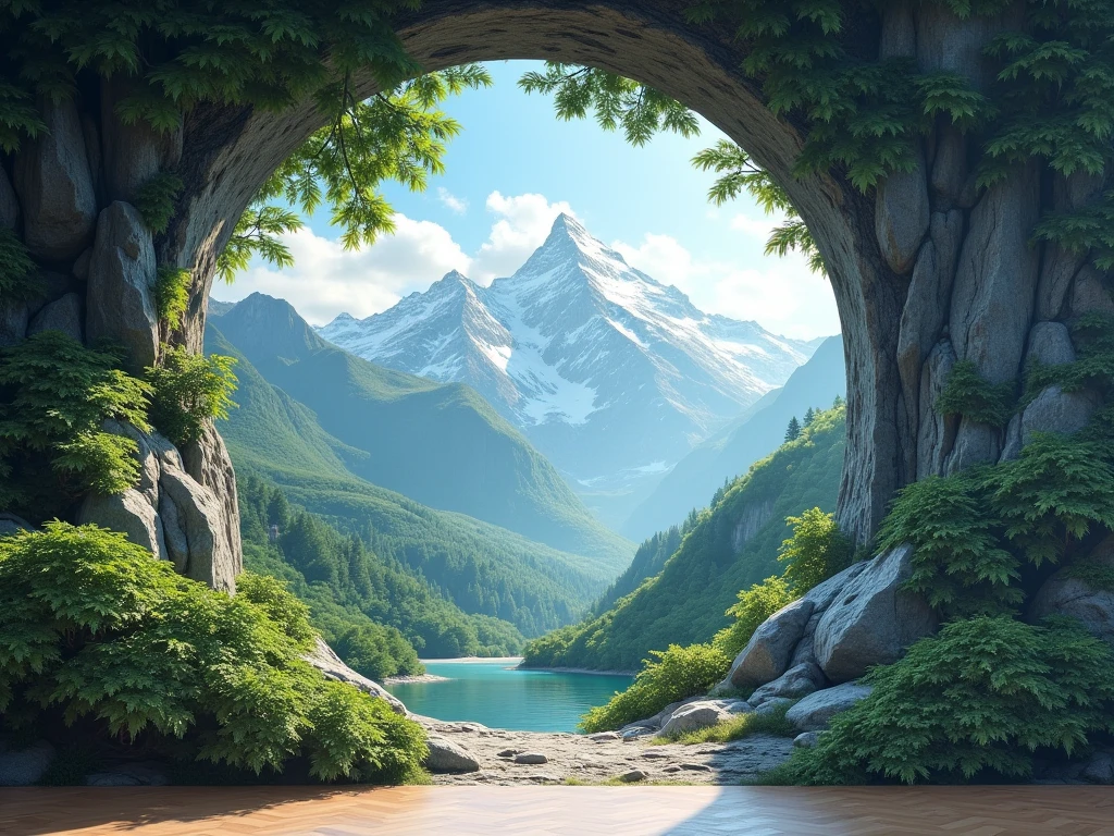 A mural that simulates a hole in the wall with a natural ecosystem ...