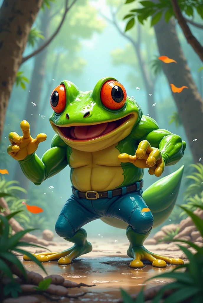 Create an image of a fighting frog in cartoon style - SeaArt AI