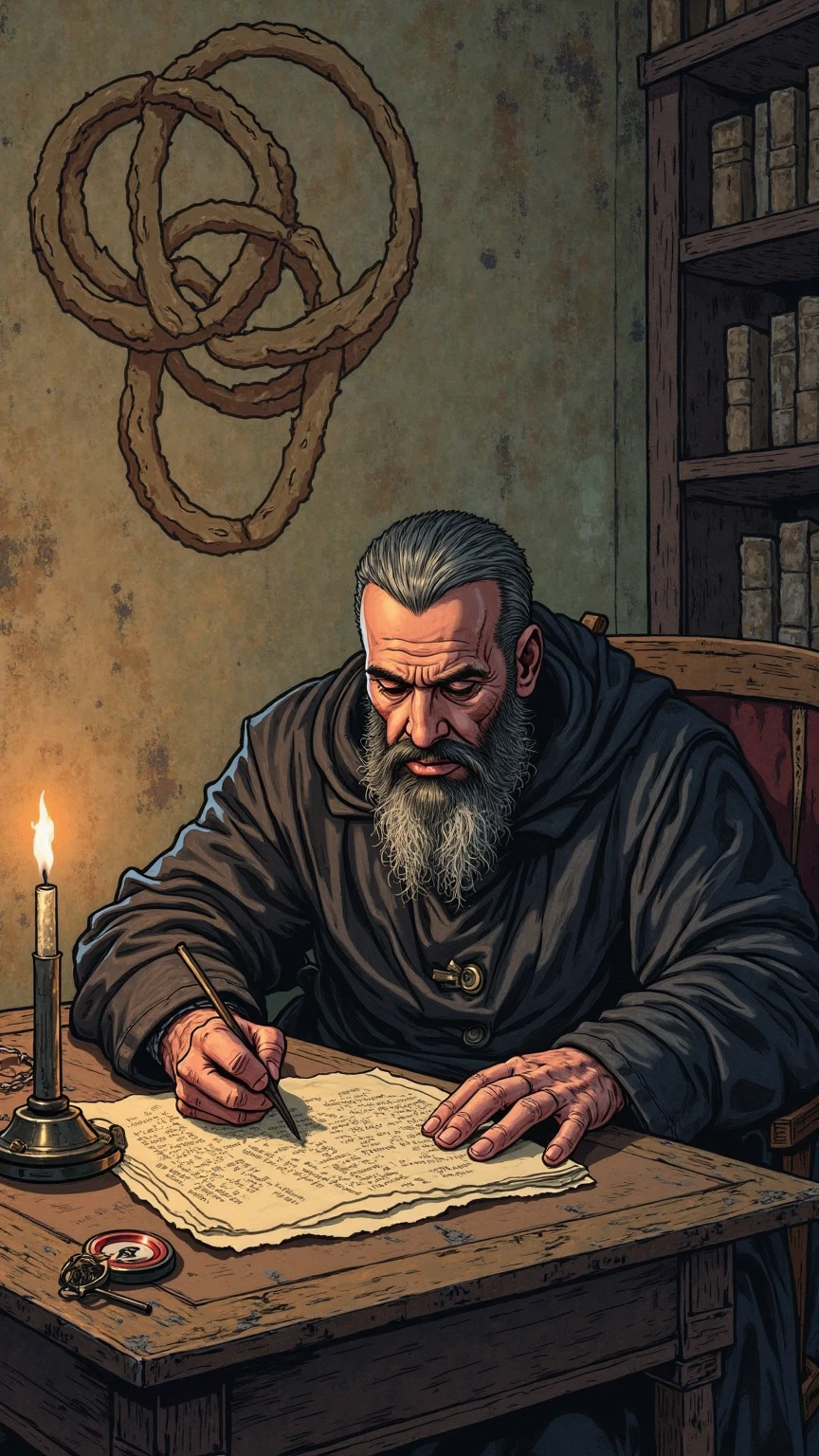 A realistic medieval fantasy depiction of Archmaester Rigney - SeaArt AI