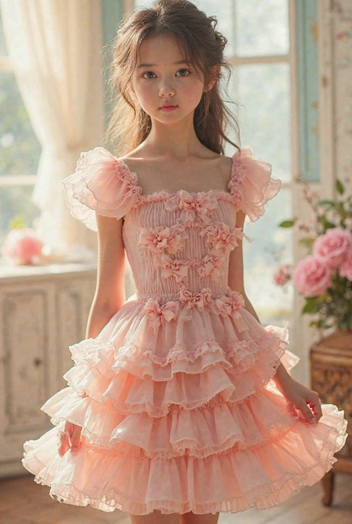 Make a dress with ruffles and bows - SeaArt AI