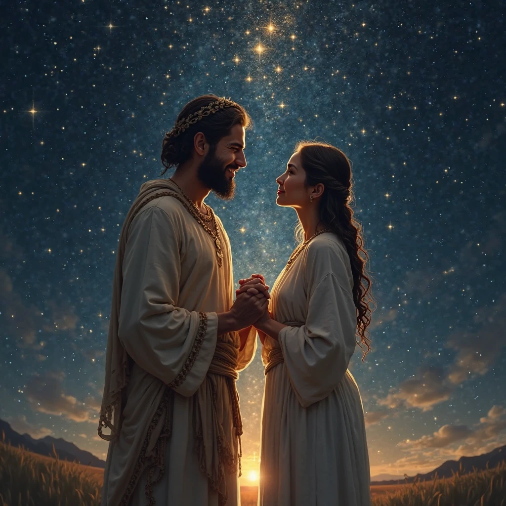 Manoah and his wife, holding hands, clothes from the time before Christ ...