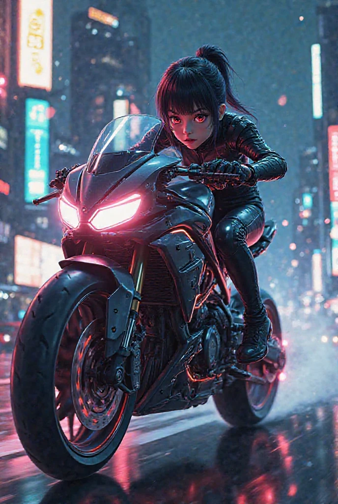 Motorcycle anime character at night - SeaArt AI