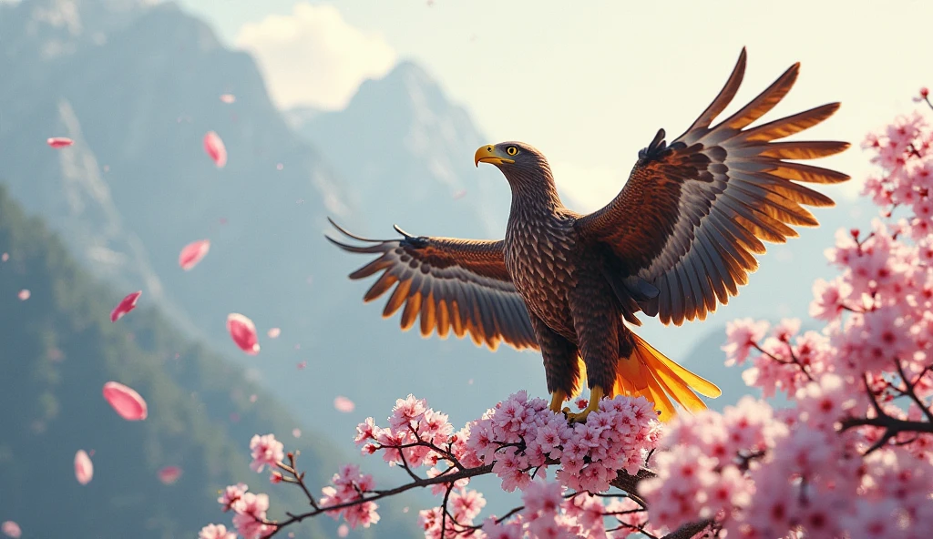 ULTRA-REALISTIC IMAGE of a golden eagle with open wings perched atop a ...