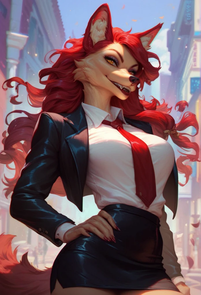 Furry wolf girl with red hair, red ears , pele branca, golden - SeaArt AI