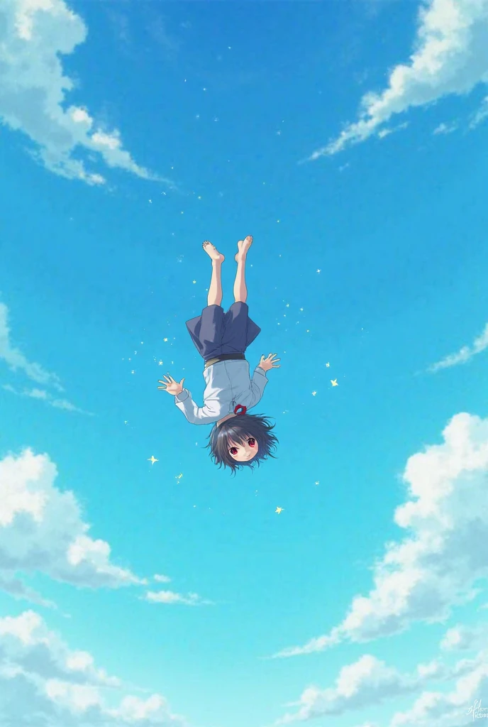 Anime, boy falling from the sky, blue gradient, clouds in the ...