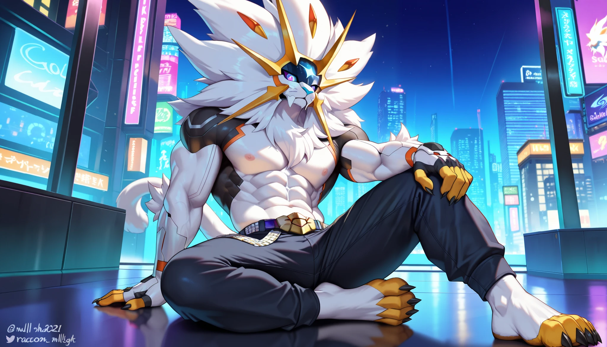 Anime character sitting on the floor in a city at night - SeaArt AI