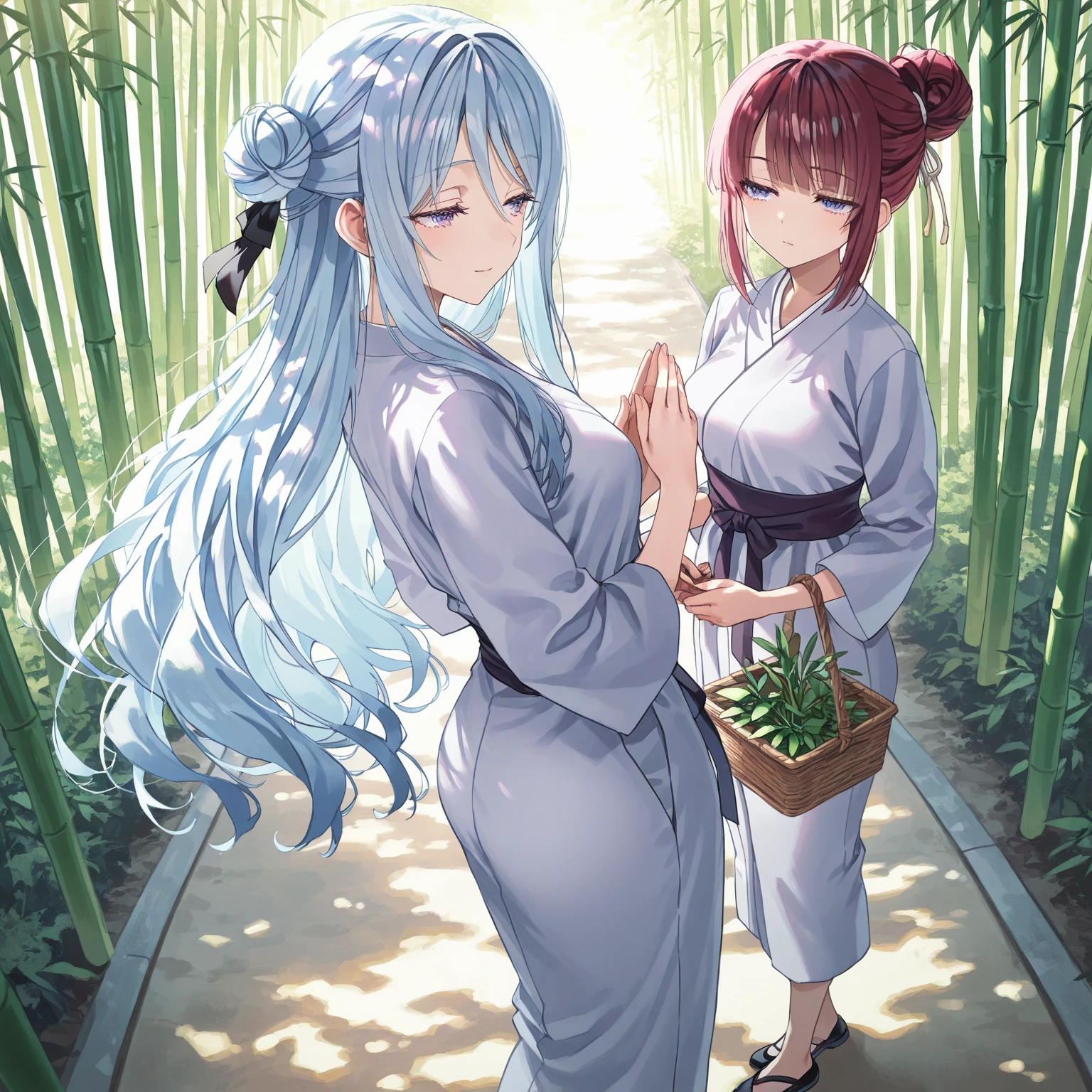 Hiyori shiina, hair ribbon, light blue hair, purple eyes, 1girl - SeaArt AI