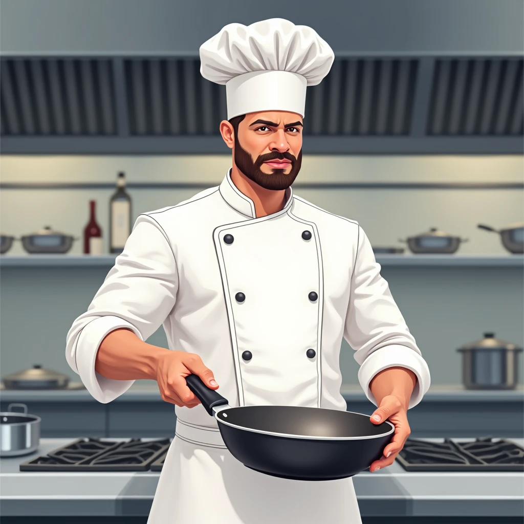 Create a illustrator vector image of chef hold a frying fan - SeaArt AI