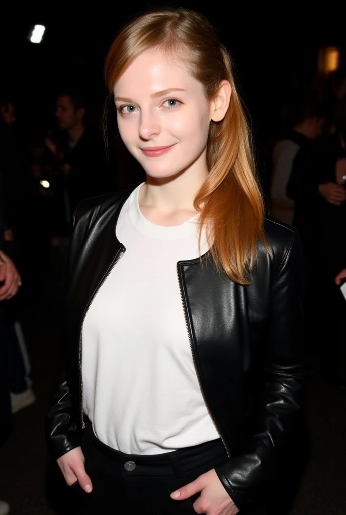 Ella Freya, long hair, ponytail hairstyle, blue eyes, white t - SeaArt AI