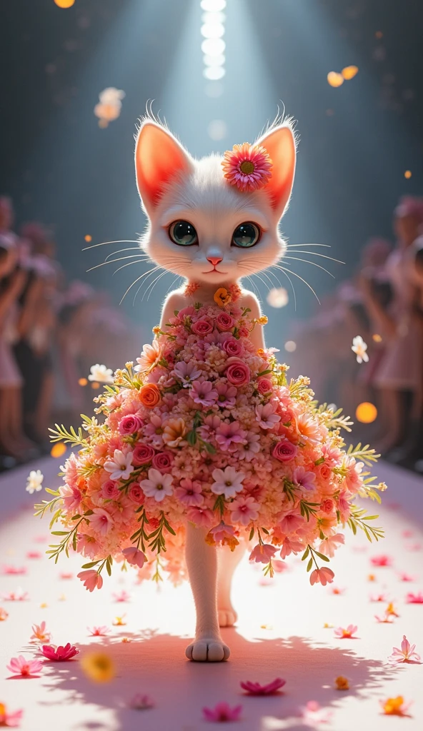 The little anime cat wears a long dress entirely sewn from small ...