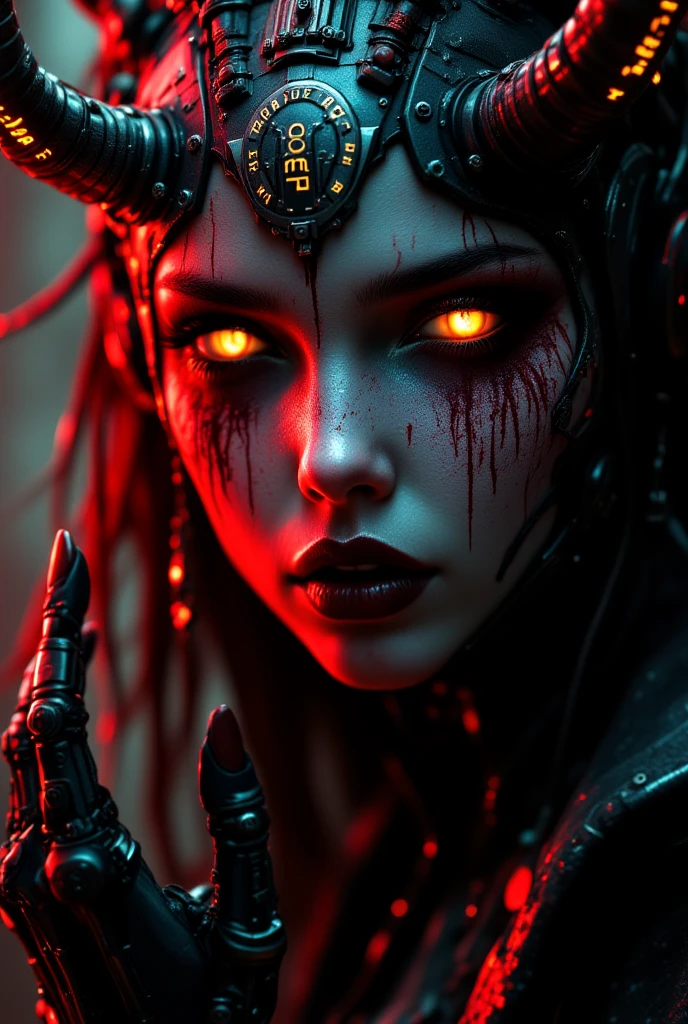 This horror art piece depicts a mysterious robot girl, a cybernetic ...