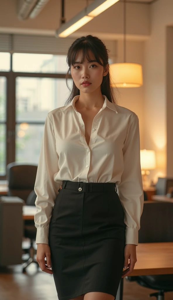 In the office uniform lighting (mellow, softly, wide light source ...