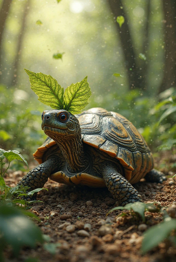 A very clear Ultra hd dynamic image of"A turtle collecting leaves - SeaArt AI