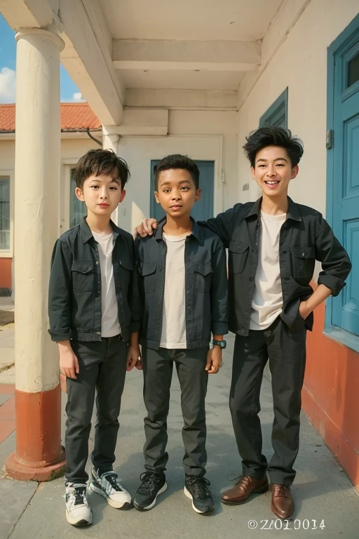 Japanese brother and two older brothers, boys in an upright position ...