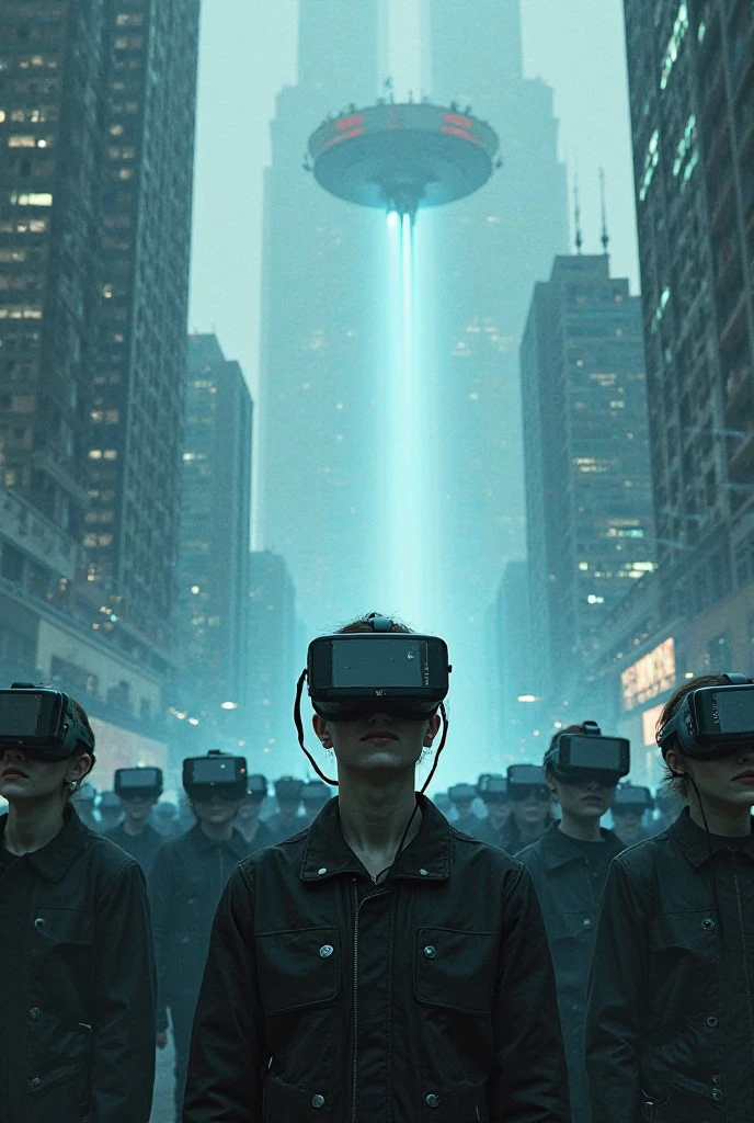 People with VR headsets trapped in a digital world A dystopian ...
