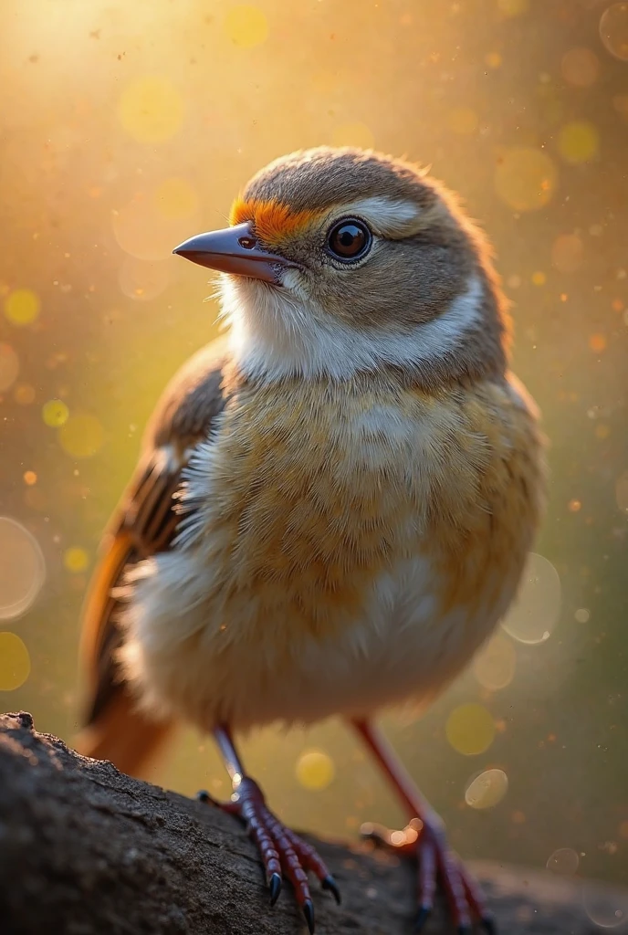 A mesmerizing close-up portrait of a gorgeous little bird illuminated ...