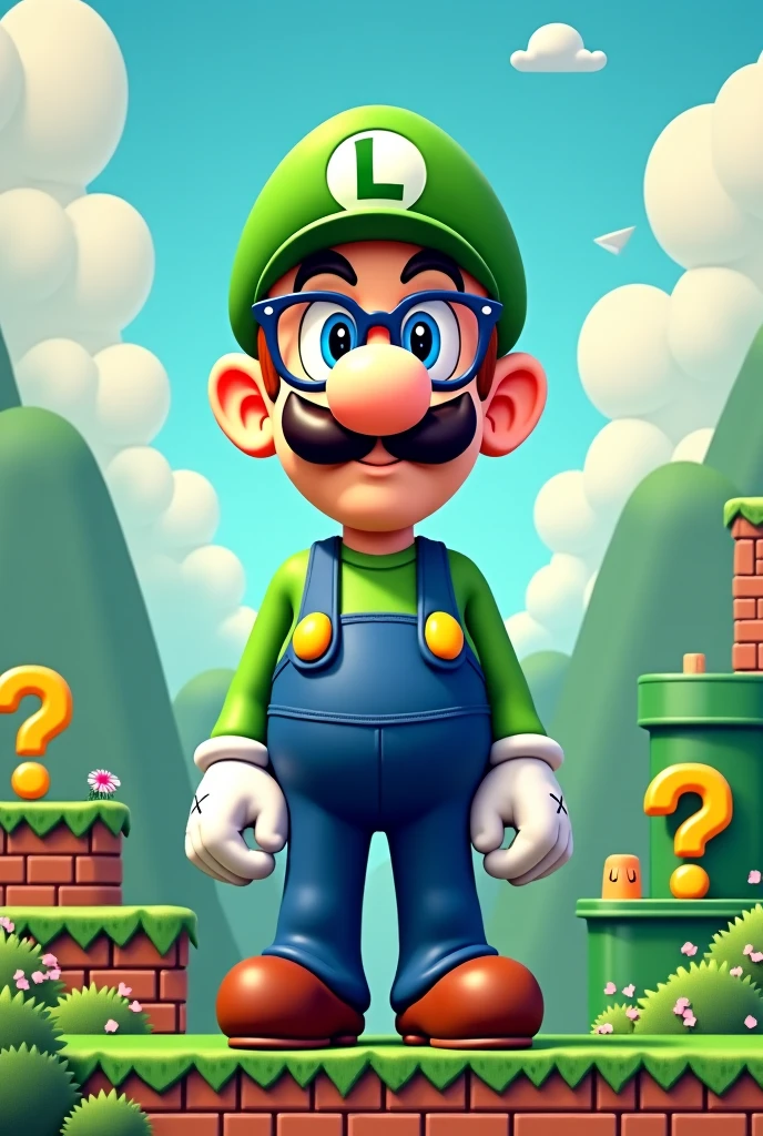 Create super mario world style image q a bald man with glasses and ...