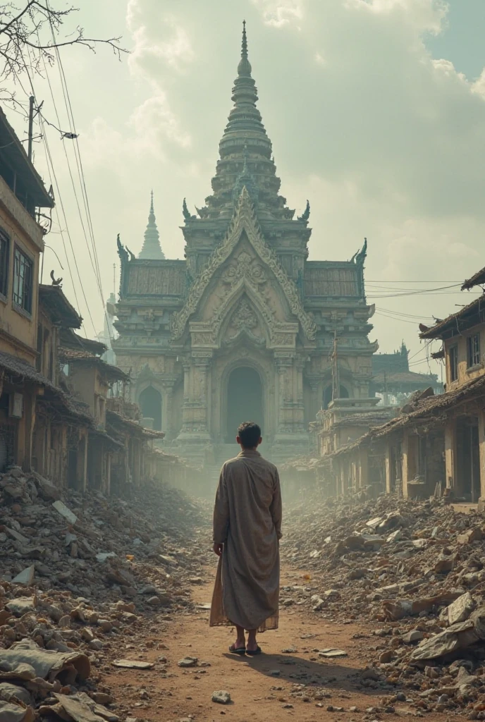 Now Myanmar earthquake destroyed. make with human sad , buddha temple ...