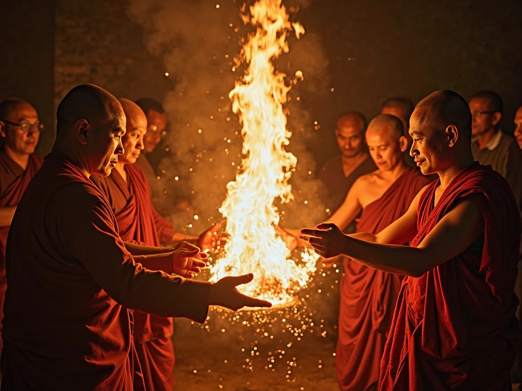 Studio photo with backlighting capturing fire ritual at 1/8000s freeze ...