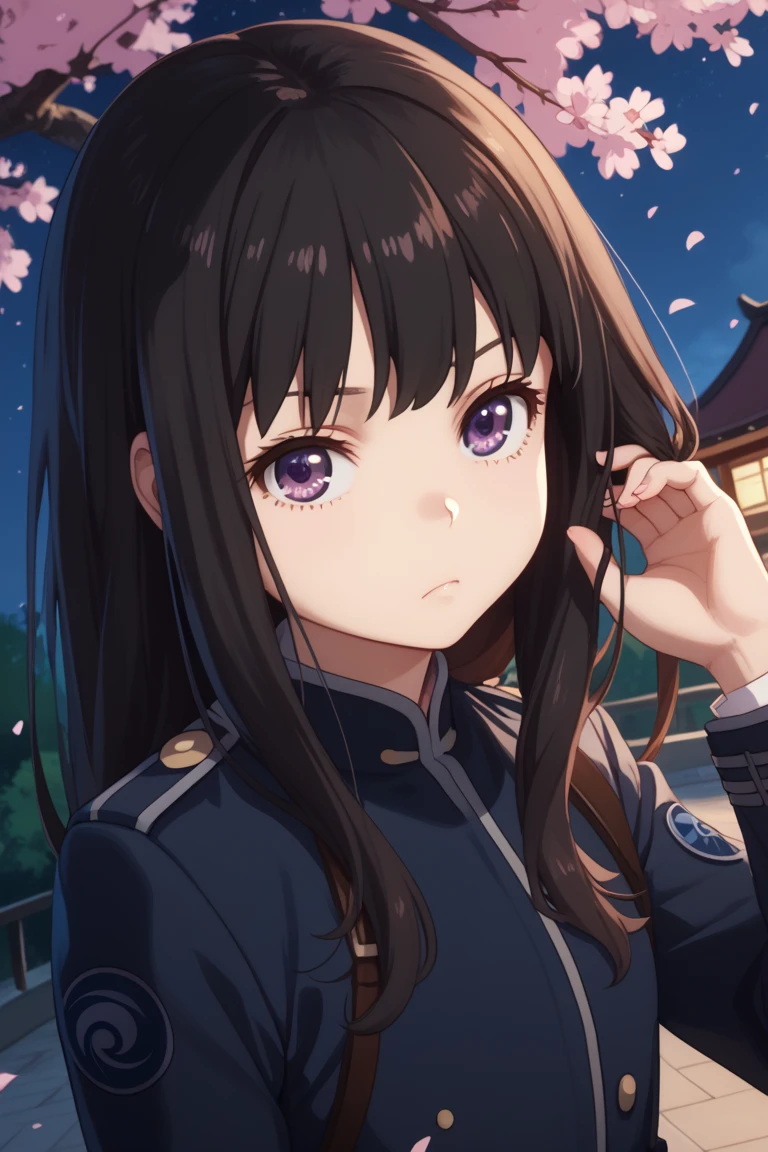 Inoue takina, long hair, bangs, black hair, purple eyes, googly eyes ...