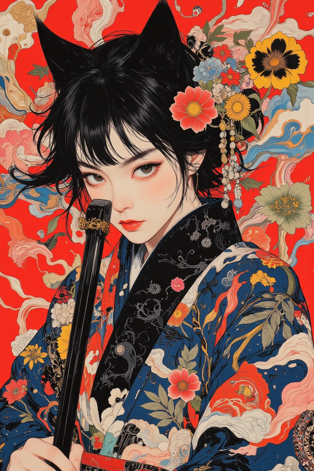 The style of a Japanese musical instrument performer from the Edo ...