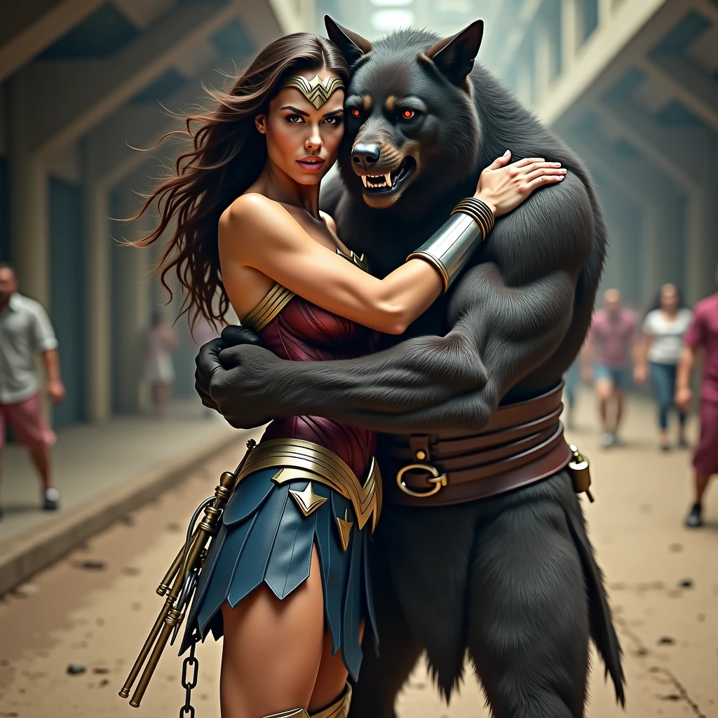 Gal Gadot is Wonder Woman, Wonder Woman is standing on the dirt after ...