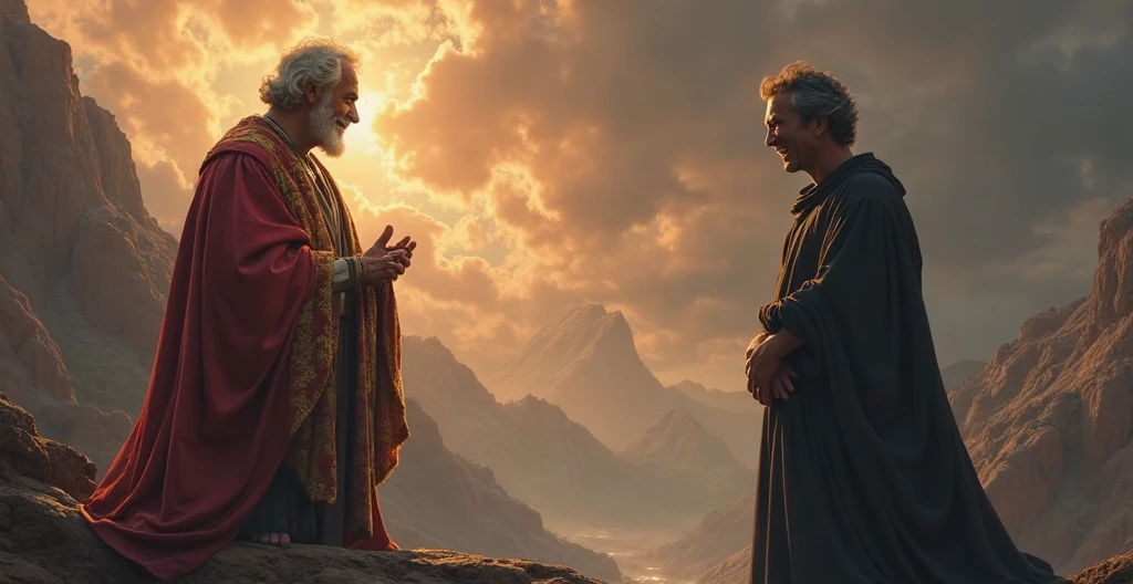 "An epic illustration showing a stoic philosopher on an elevated ...