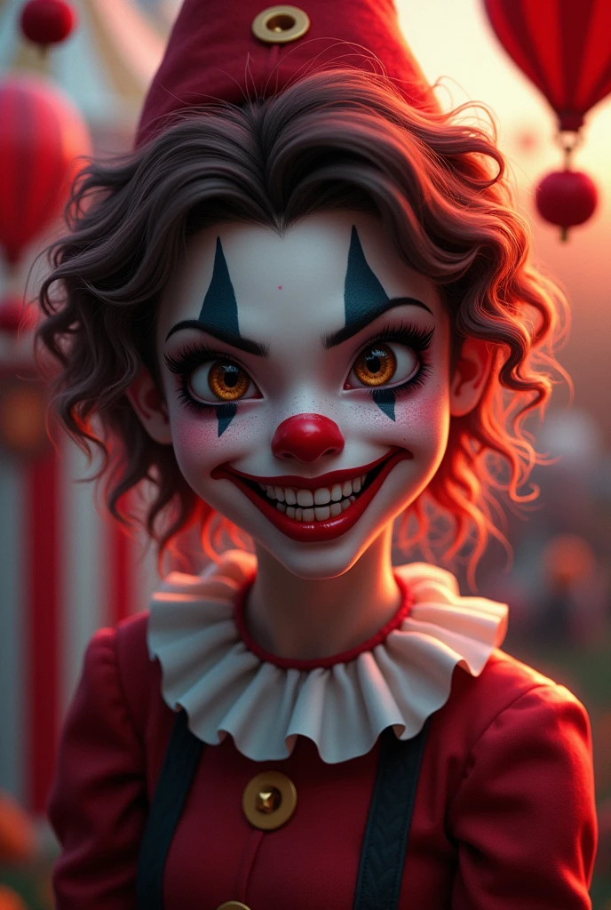 Come up with a twitch avatar in the form of an adult clown girl red ...