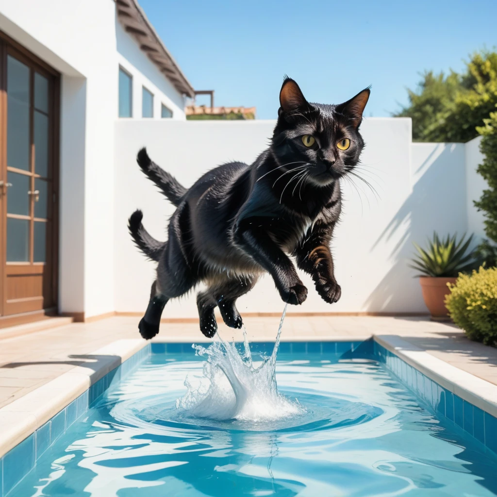 A cat jumping in a pool of water - SeaArt AI