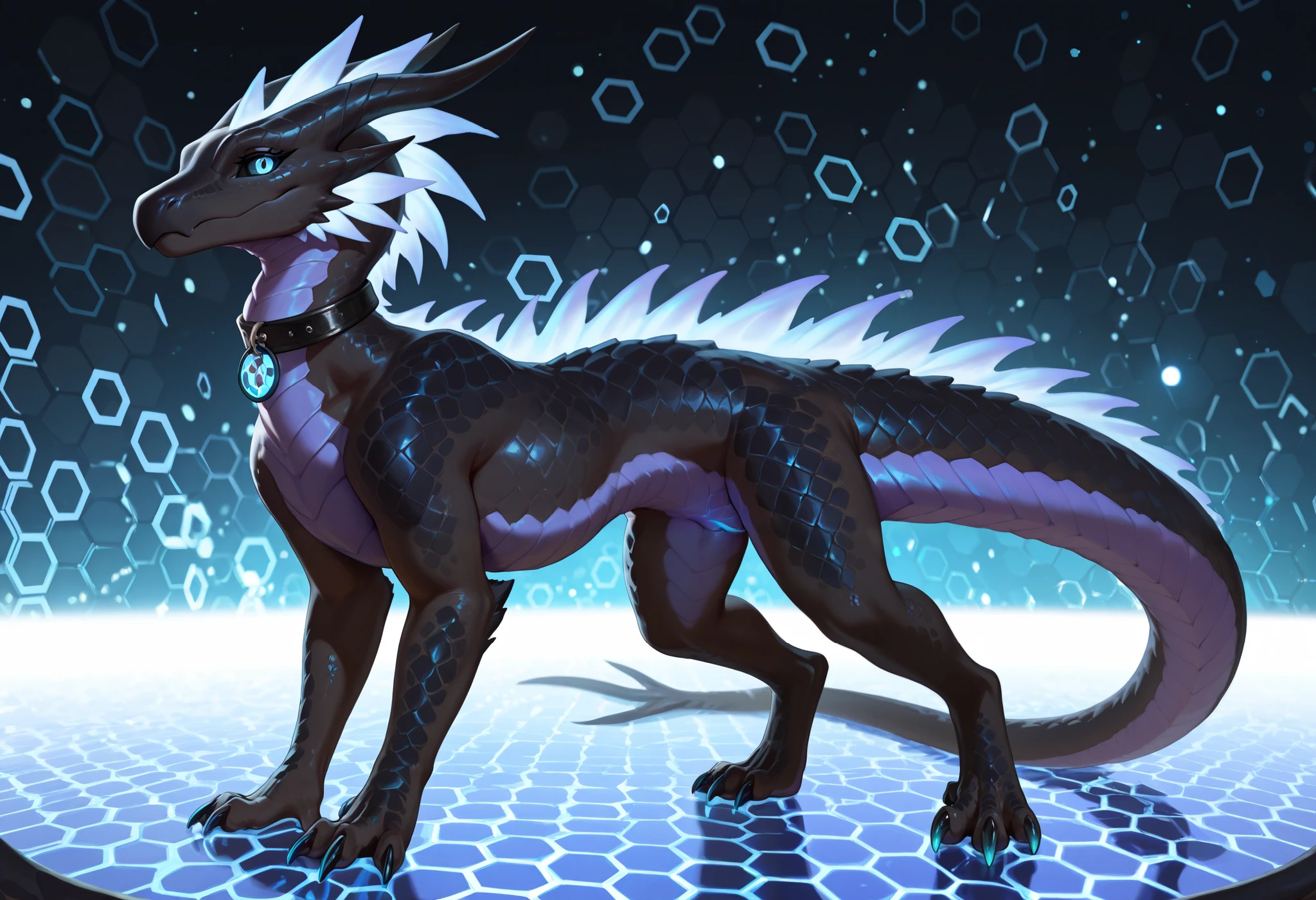 There is a dragon that is standing on a blue surface - SeaArt AI