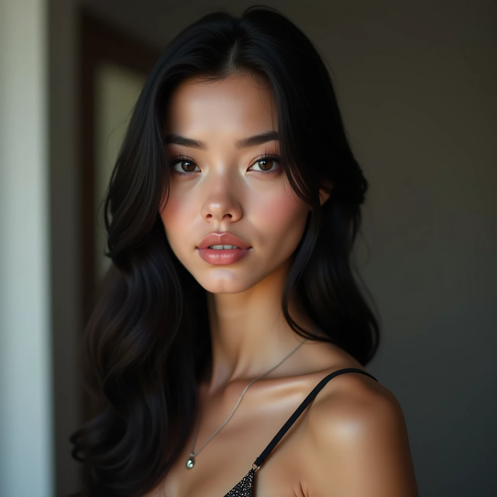 A photorealistic portrait of a stunning woman with a perfectly ...