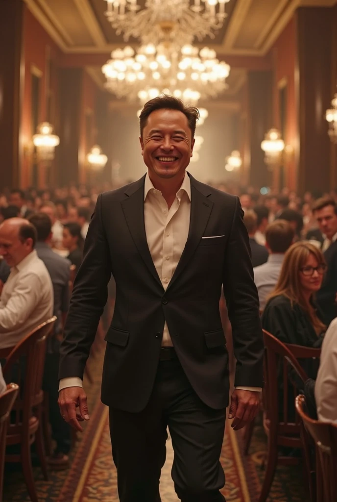 The man, with a confident smile , Diners are introduced as Elon Musk ...