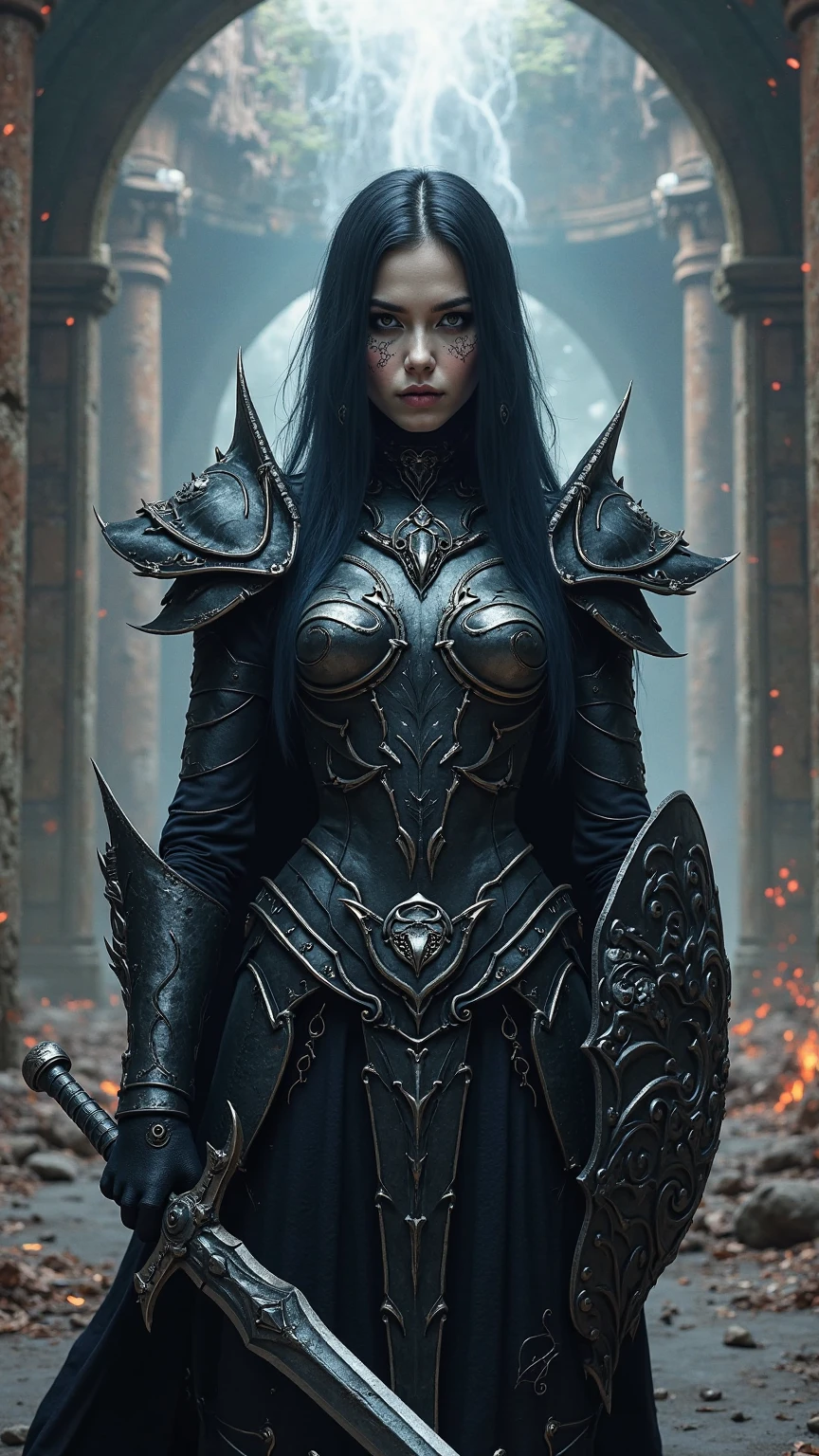 An ultra-realistic, full-body portrait of a captivating void knight ...