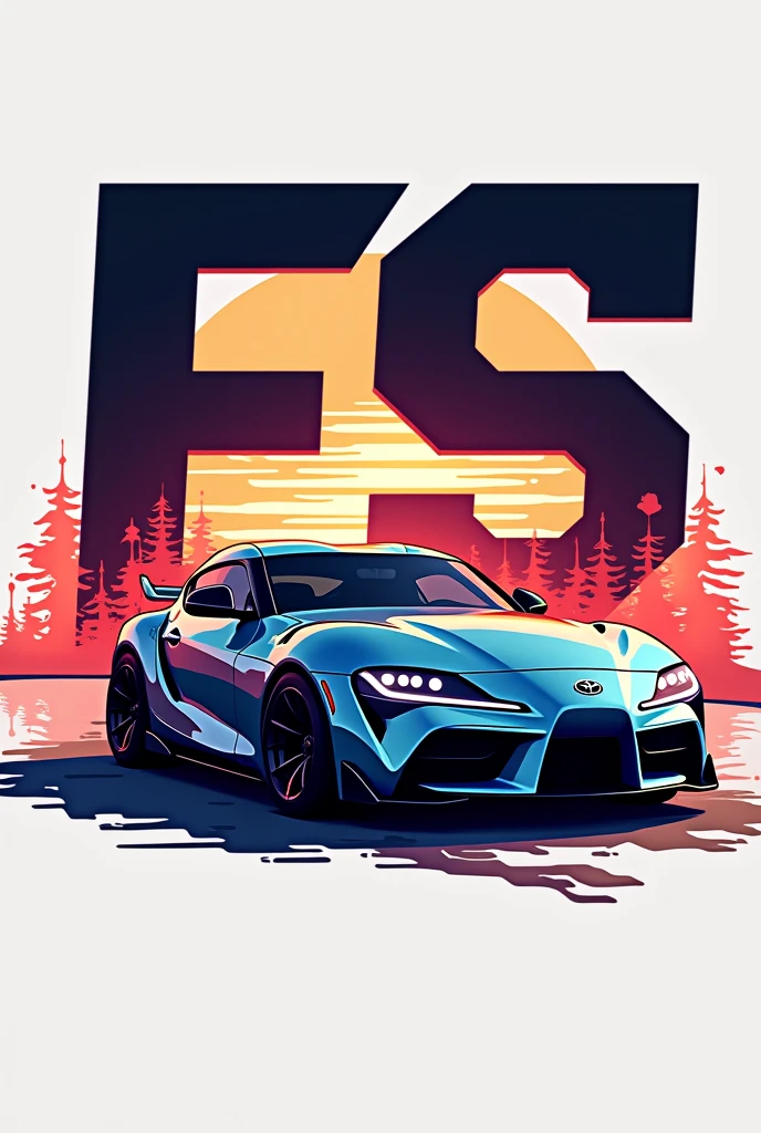 Generate a logo with these initials:fs with a pixelated Toyota Supra ...