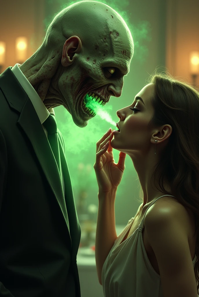 Realistic image, letter size, with a zombie man talking with a bad ...