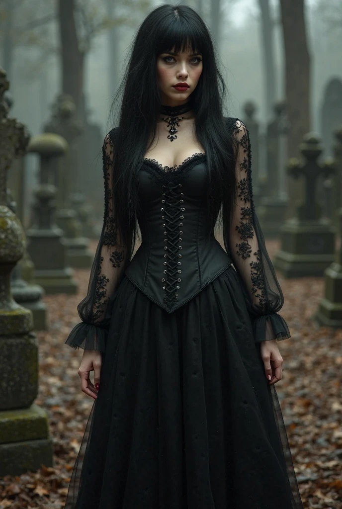 Mulher, caramel skin, Gothic style, black hair, long hair, franja reta ...