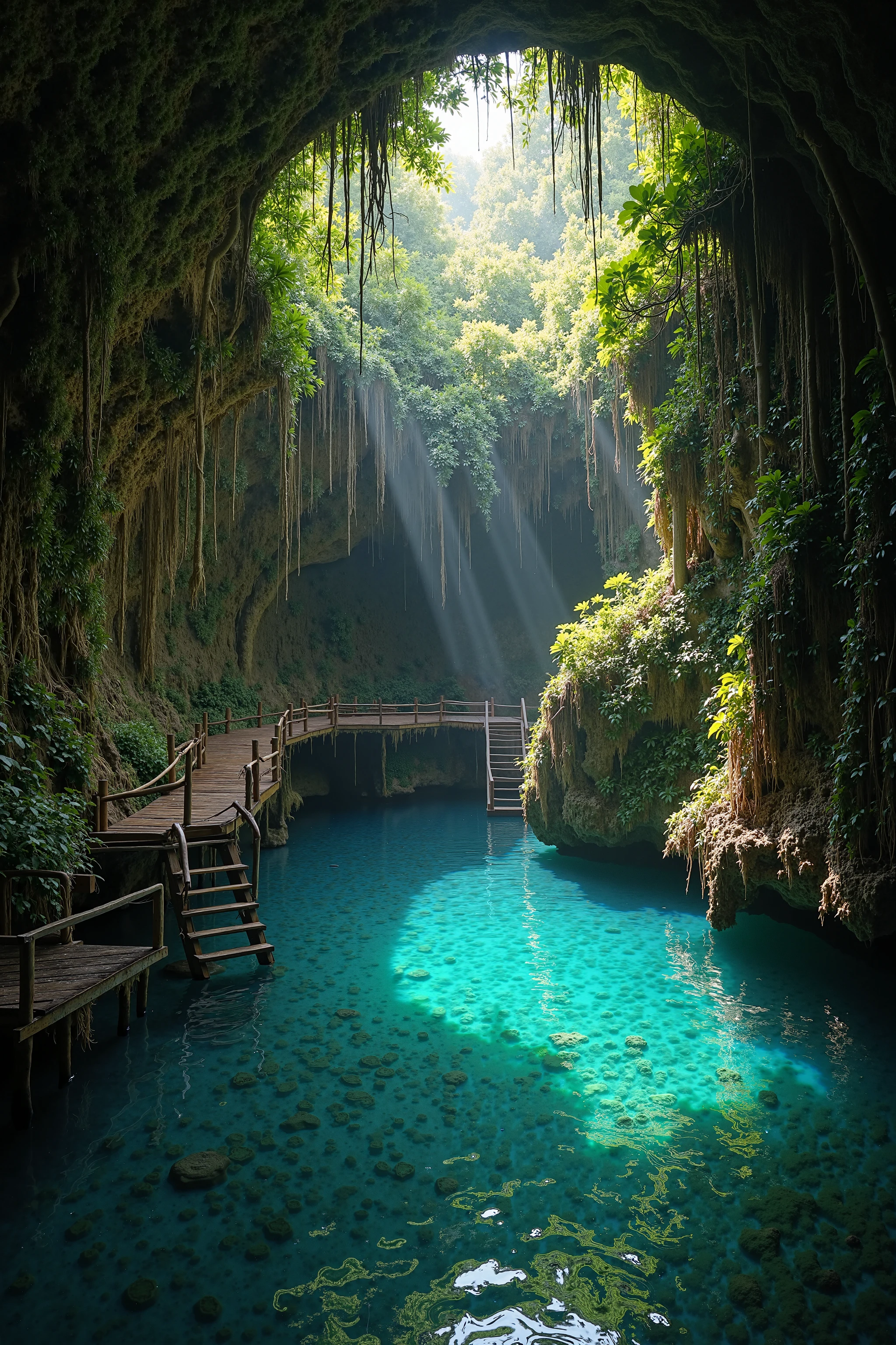 There is a small pool in the middle of a cave - SeaArt AI