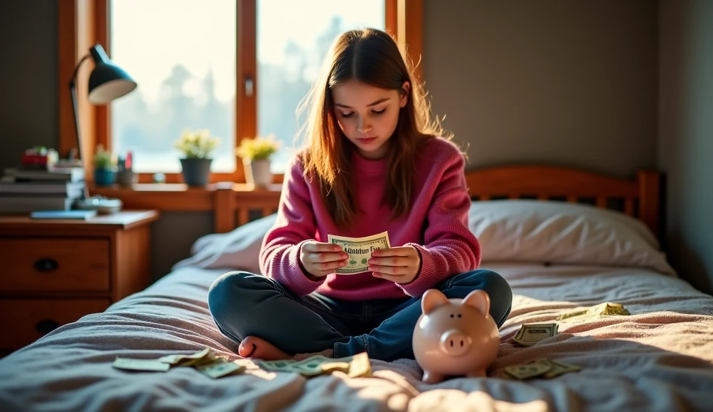 📸 **Chapter 2 – Prompt 1: Abby Counts Her Savings** **Realistic 16K ...
