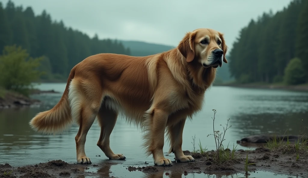 A heartbreaking image of a sick Golden Retriever standing alone on a ...
