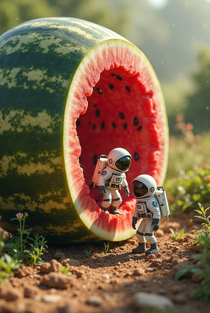 "Tiny astronauts exploring a giant watermelon as if it's an alien ...