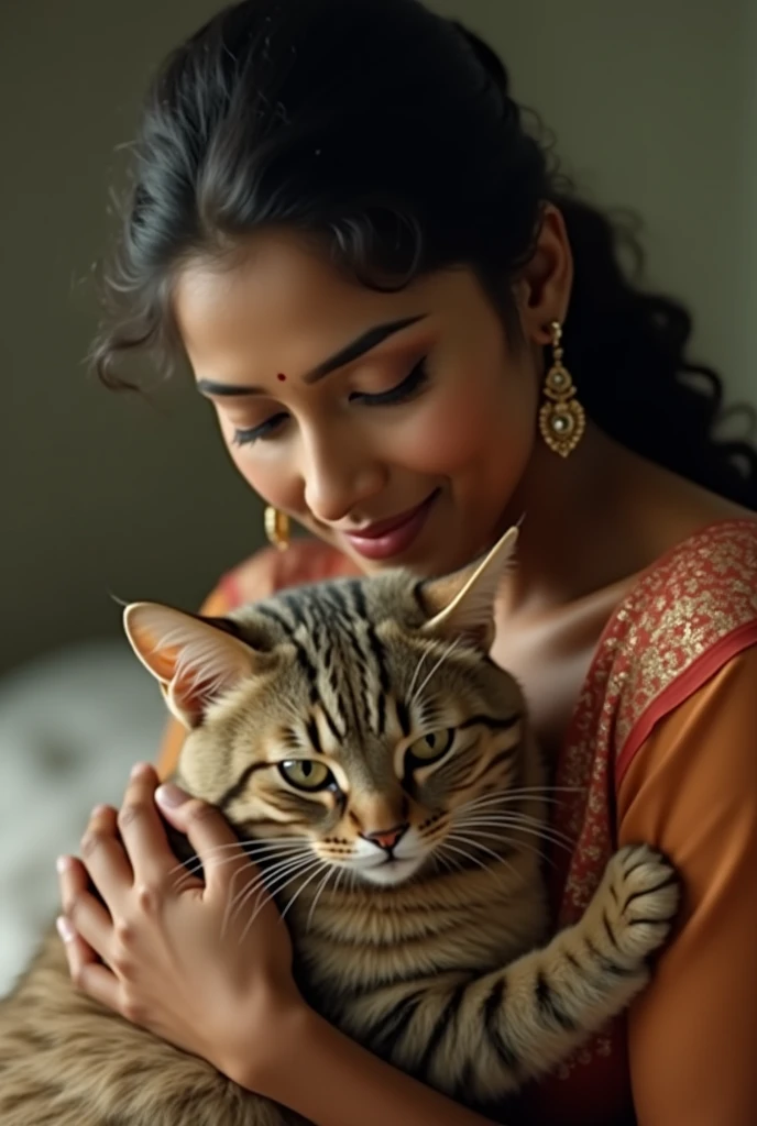 Nayanthara holding a cat - SeaArt AI