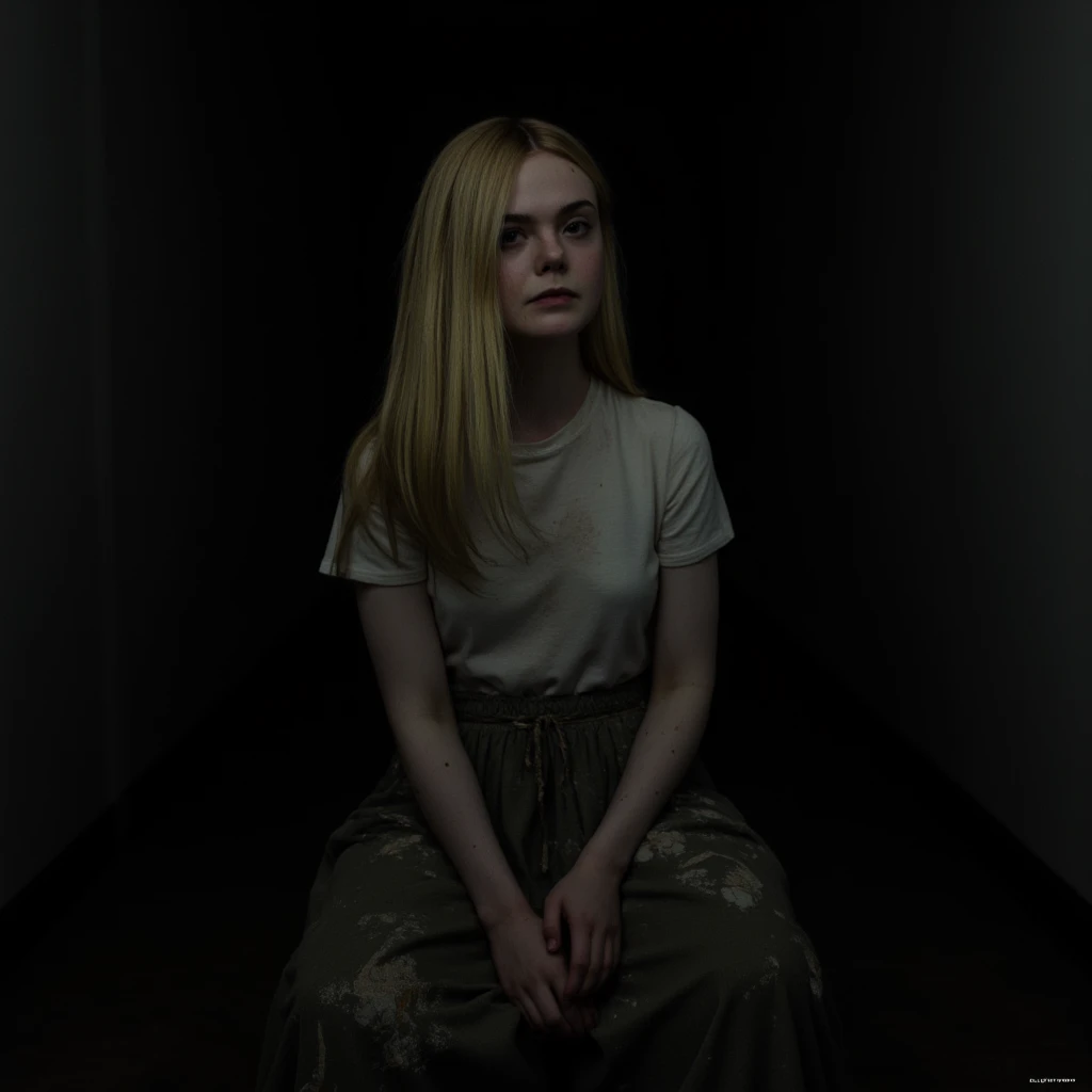 ((Elle Fanning)) Sitting in a small place, dark place, resting your ...