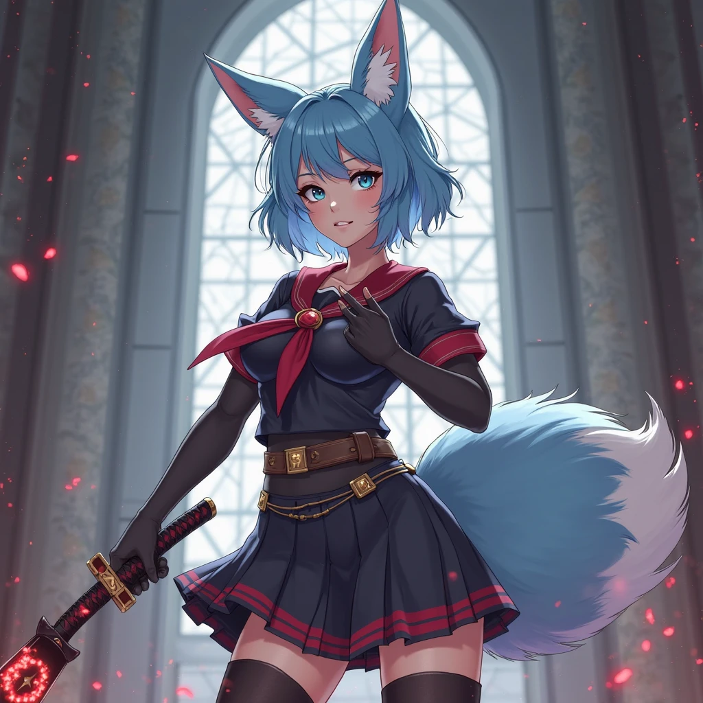 (woman with blue eyes and short blue hair and light sky blue hair ...