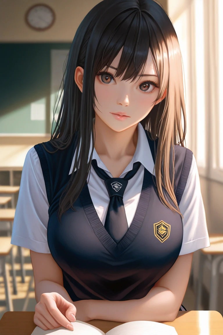 1 girl, re4ashleyのポートレートショット, Highly athletic, black school uniform - SeaArt AI