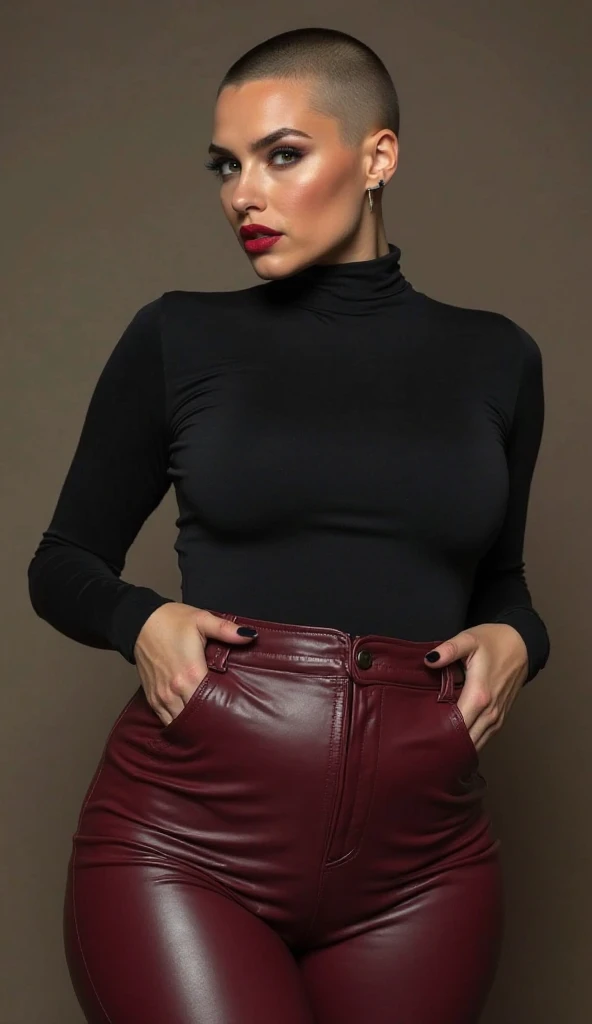 A captivating Slavic woman with an edgy 0.8 mm buzzcut, accentuating ...