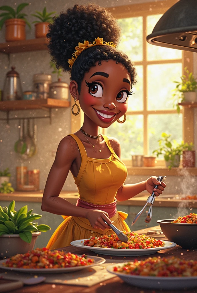 Make me a cover of the Disney princess Tiana cooking - SeaArt AI