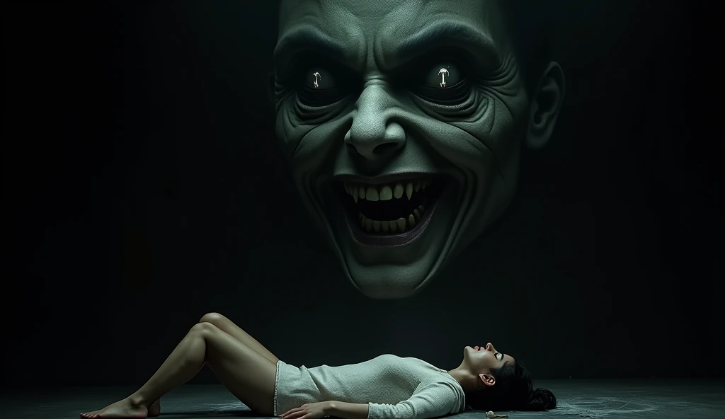 A woman wakes up in a pitch-black void, her breath shaking. She turns ...