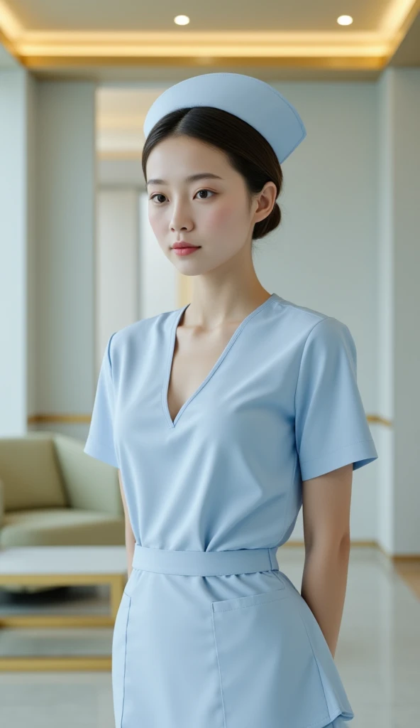 Nurse in her 20s wears medical scrubs、One person、Japanese hospital ...
