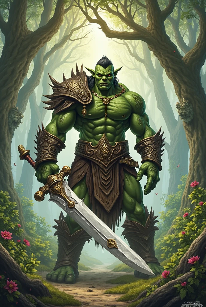 Game warcraft 3, champion Blade Master (green orc is a tree) - SeaArt AI