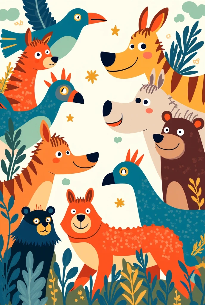 Book cover with many animals in the shape of a cartoon - SeaArt AI